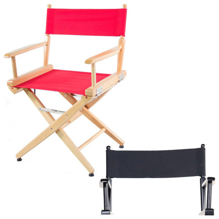 Filmcraft Pro Grade Studio Director's Chair, 18", Natural Wood with Red ...