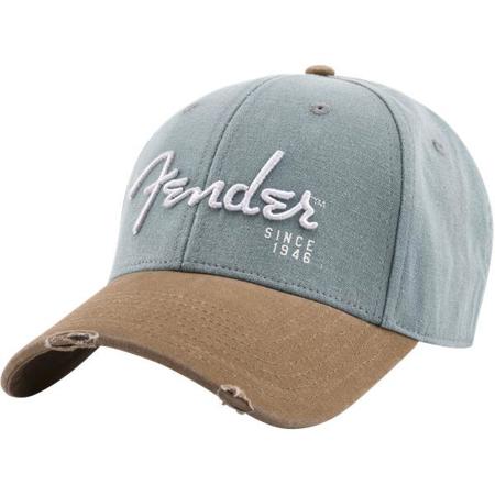 Fender Spaghetti Logo Washed Snapback Cap, Gray & Blue 9123013079