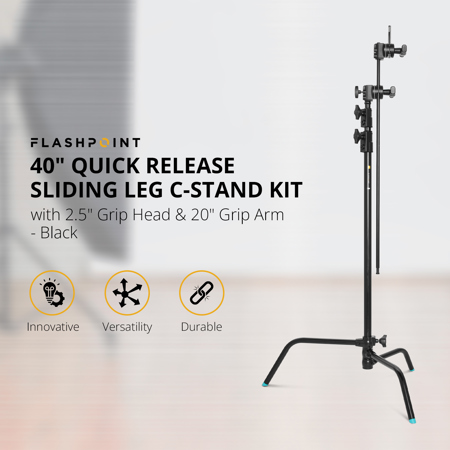 Flashpoint 40" Quick Sliding Leg C-Stand Kit With Grip Head & 40" Arm ...