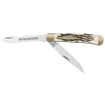 Winchester Jigged Bone Two Blade Trapper Folder Knife, Fine Edge Satin ...