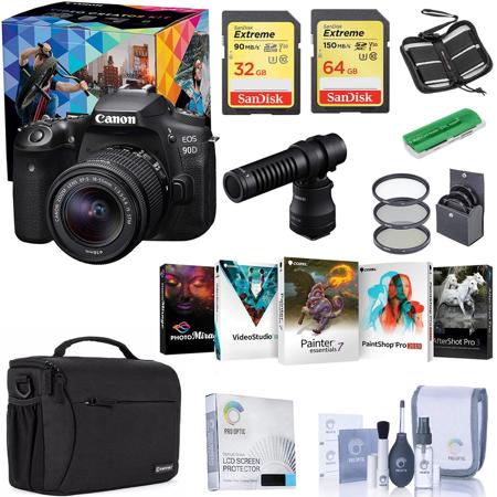 Canon EOS 90D DSLR Video Kit with DM-E100 Mic & EF-S 18-55mm Lens W/Acc ...