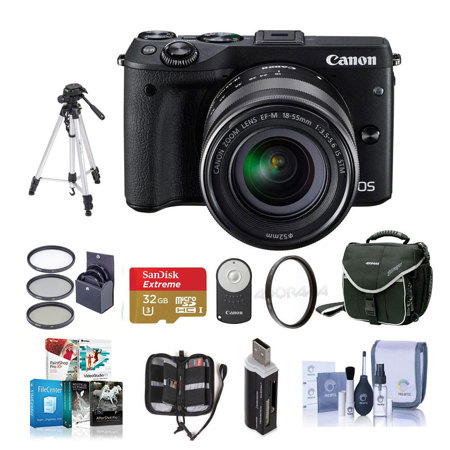 Canon EOS M3 Mirrorless w/ 18-55mm STM, 55-200mm EFM Lenses & Premium ...