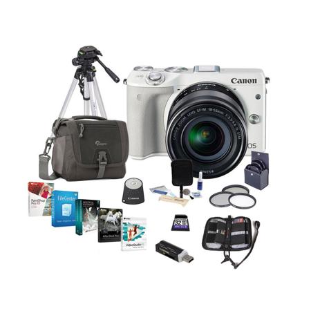 Canon EOS M3 Mirrorless with 18-55mm STM Lens and Premium Kit, White