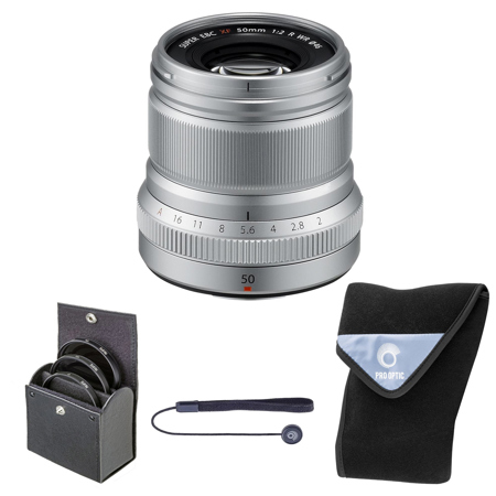 Fujifilm XF 50mm f/2 WR Lens, Silver, Bundle w/46mm Filter Kit, 15x15 ...