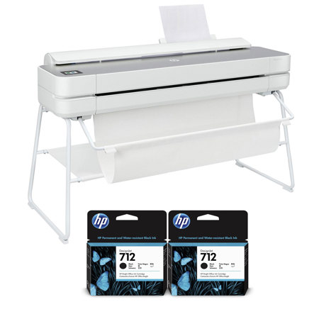 HP DesignJet Studio Steel Large Format Printer, 36", Bundle w/Black Cartridge