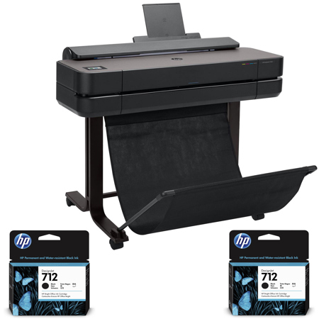 HP DesignJet T650 Large Format Printer, 24", Bundle w/2x Black Ink ...