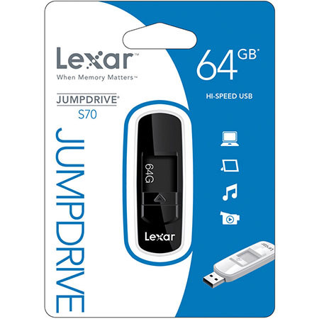 Lexar 64GB JumpDrive S70 USB 2.0 Flash Drive for PC and Mac, Black