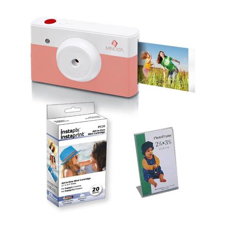 MINOLTA InstaPix 2 in 1 Bluetooth Camera and Printer, Pink W/20-Photo ...