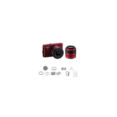 Nikon 1 J3 Camera 2 Lens Kit w/10-30mm & 30-110mm VR Lens Red, w/Pro ...