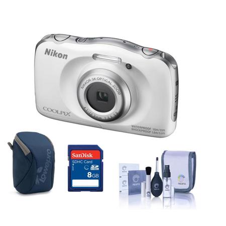Nikon Coolpix W100 Point & Shoot Camera, White With Free Accessory Bundle