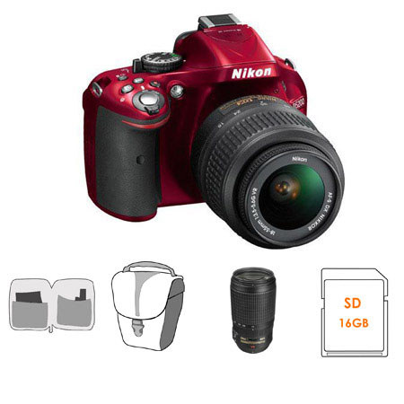 Nikon D5200 Camera w/18-55mm Lens, Red, Bundle w/70-300mm Lens & MORE