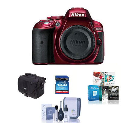 Nikon D5300 DX-Format Digital SLR Camera Body, Red with Free Accessories