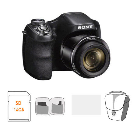 Sony Cyber-Shot DSC-H200 Digital Camera, Black With Accessory Kit A
