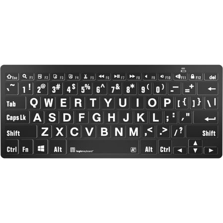 LogicKeyboard XL Print PC Bluetooth Mini Keyboard, White on Black, US ...