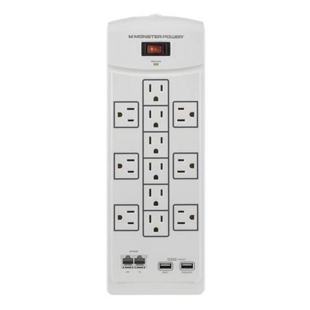 Monster Cable Core Power 1200 USB Wall Outlet Surge Protector, White