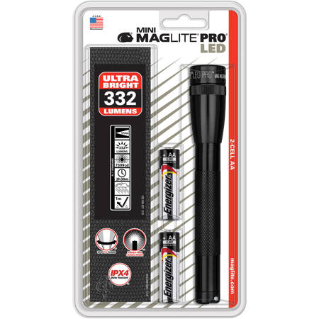MagLite SP2P01H Mini Pro 2 Cell AA LED Flashlight with Holster, Black ...