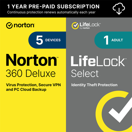 Norton 360 w/LifeLock Select 1-Year Security Software License, 5-Device ...