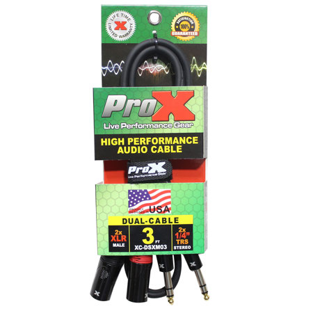 ProX XC-DSXM03 3' Dual 1/4" TRS-M to Dual XLR3-M Balanced Audio Cable