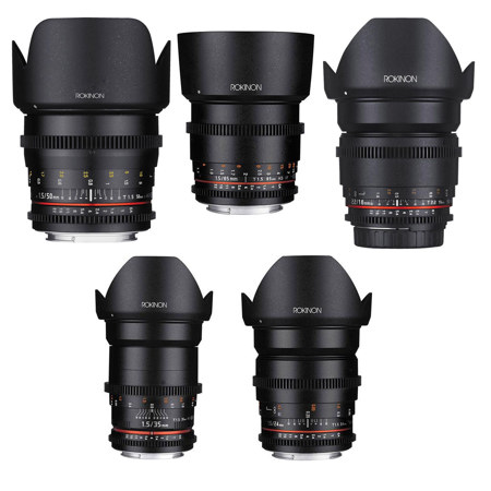Rokinon 24mm, 35mm, 50mm, 85mm T1.5 & 16mm T2.2 Cine DS 5-Lens Kit for ...
