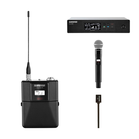 Shure QLXD124/85 Digital Wireless Combo Microphone System with WL185 Lavalier and QLXD2/SM58 ...