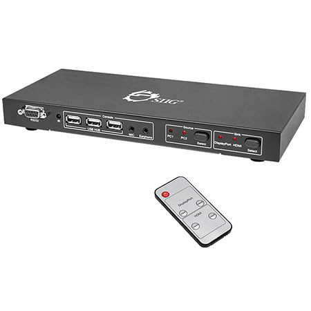 SIIG 2x1 USB DisplayPort KVM Switch with Remote Control, USB 2.0/HDMI
