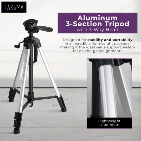 USED Takama 58" 3 Section Tripod with 3-Way Head - Adorama