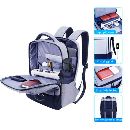 TechProtectus 15.6" Laptop Backpack with USB Charging Port, Gray TP-GY-BP15