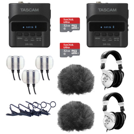Tascam 2 Pack DR-10L Digital Recorder and Lavalier Combo With Accessory ...
