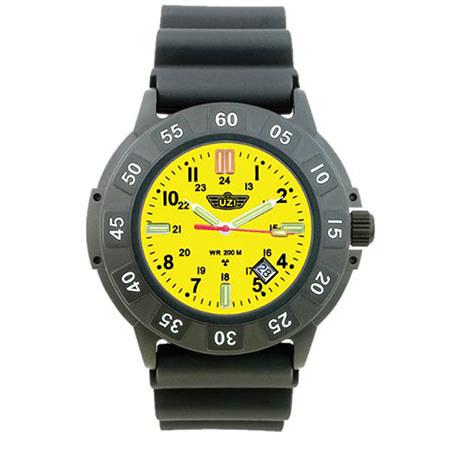 UZI Protector Thailand Movement Men's Watch with Rubber Strap, Black/Yellow
