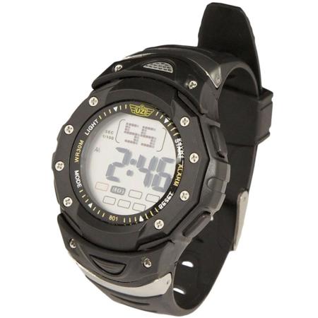 UZI W-801 Digital Sport Men's Watch with Rubber Strap, Black/Silver