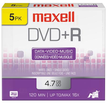 Maxell DVD+R 4.7GB 16x High-Speed Recordable Discs, 5 Pack - Adorama