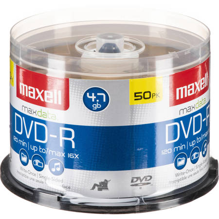 Maxell DVD-R 16x Recordable Media, 4.7GB 50 Spindle - Adorama