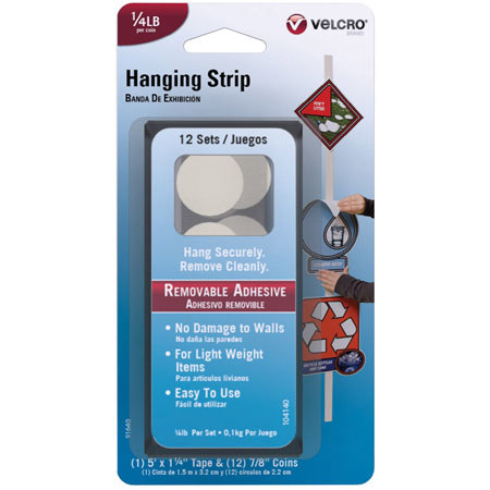 VELCRO Brand Removable Poster Hanging Strip, 5' x 1.25" & 12-7/8" Coins ...