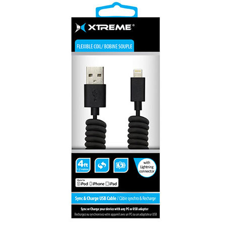 Xtreme Cables 4' USB to Lightning Flexible Coil Cable