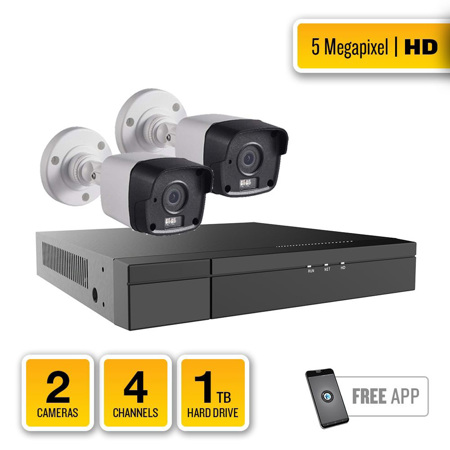 Alibi HD-TVI 4-Ch 1TB DVR Security System with 2x 5MP 65' IR Bullet ...