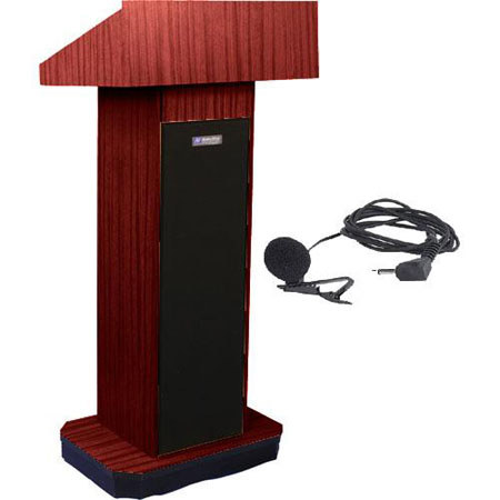 AmpliVox SW505 Column Lectern, Lapel Mic, Mahogany SW505-MH-L