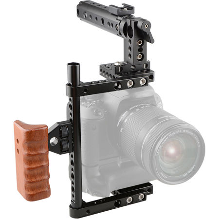 CAMVATE Universal Camera Cage with Top Handle and Wooden Handgrip C1561