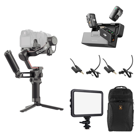 DJI RS 3 Combo Gimbal Stabilizer, w/Mic System, 2x Lav Mic, LED Light ...
