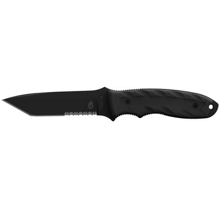 Gerber Combat Fixed Tanto Style Serrated Black Blade Knife, Black 30-000598