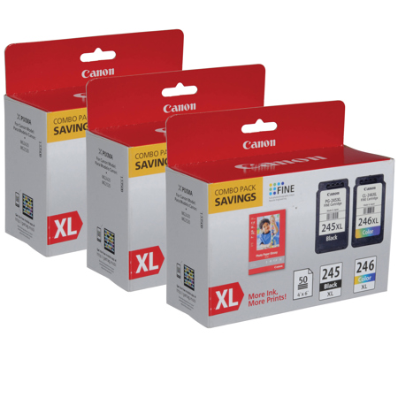 Canon 3 PACK Ink Package with PG-245 XL Black & CL-246 XL Color Ink ...