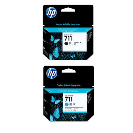 HP 711 80ml Black Ink Cartridge with HP 711 3-Pack 29-ml Cyan Ink ...