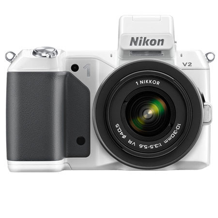Nikon 1 V2 Mirrorless Digital Camera Body, White, w/Nikon 1 10-30mm VR ...