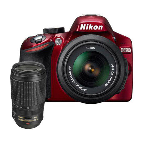Nikon D3200 Camera with 18-55mm Red, Bundle with 70-300mm Lens & Camera Bag
