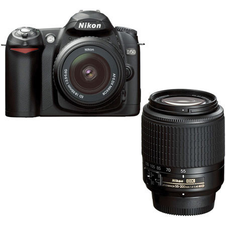 Nikon D50 Digital SLR Camera 2 Lens Kit, with 18-55mm f/3.5-5.6G, & 55-200mm f/4-5.6G, ED AF-S ...