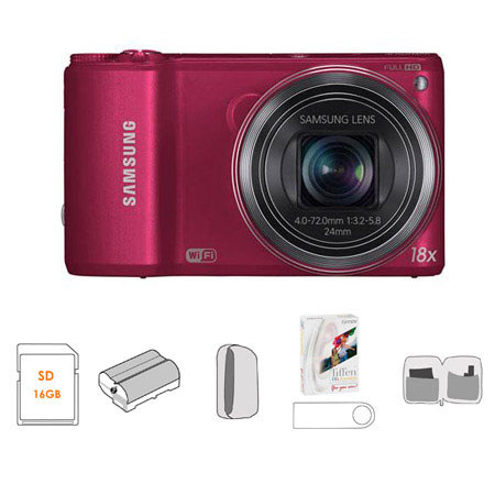 Samsung WB250F Smart Digital Camera, Red - Bundle with Accessories