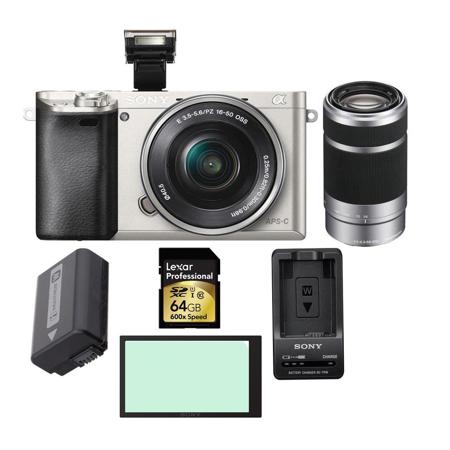 Sony Alpha A6000 Mirrorless Camera Silver w/16-50mm /55-210mm Lens ...