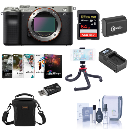 Sony Alpha 7C Mirrorless Camera Body, Silver, Bundle with PC Accessory Kit