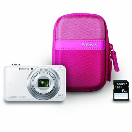 Sony Cyber-shot DSC-WX80 Camera, White - Bundle with Case, 8GB Card