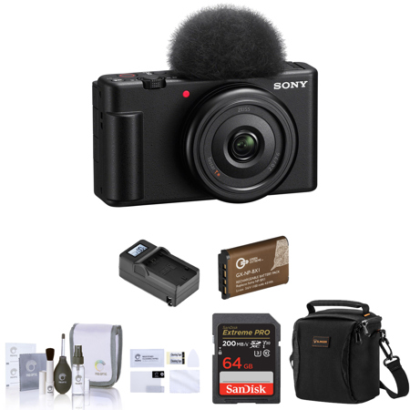 Sony ZV-1F Vlogging Camera, Black with Essential Accessories Kit ZV1F/B EK