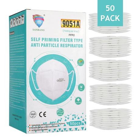 KN95 Disposable 5-Layer Face Mask, 9051A FFP2 FDA Approved (50-Pack)